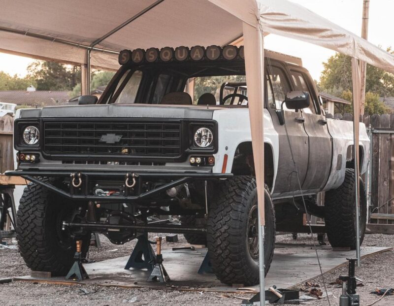 Lifted Squarebody Chevy K30 Crew Cab on 38s With a Prerunner Kick